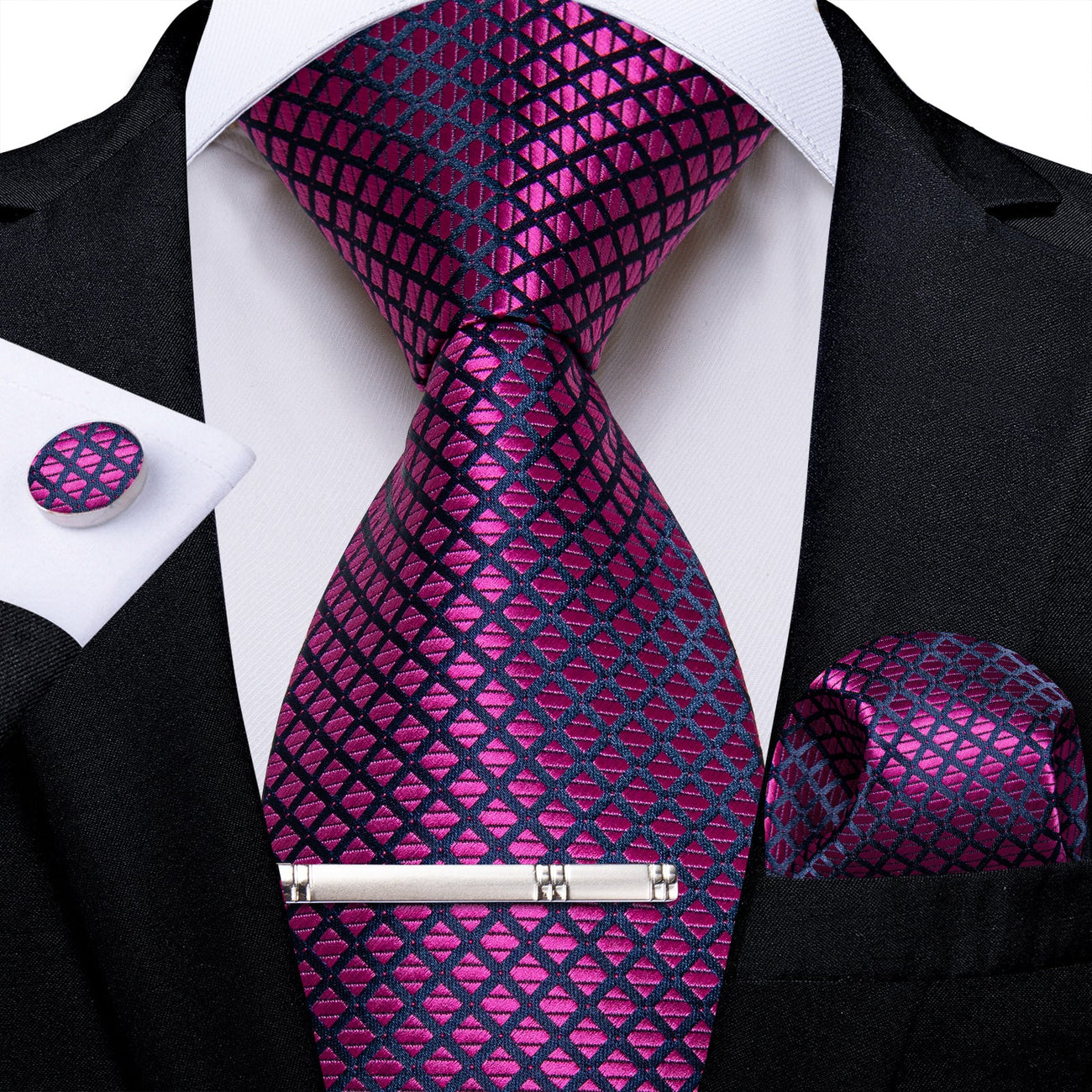 Black Yellow Floral Silk Necktie Pocket Square Cufflinks Set – Modern ...