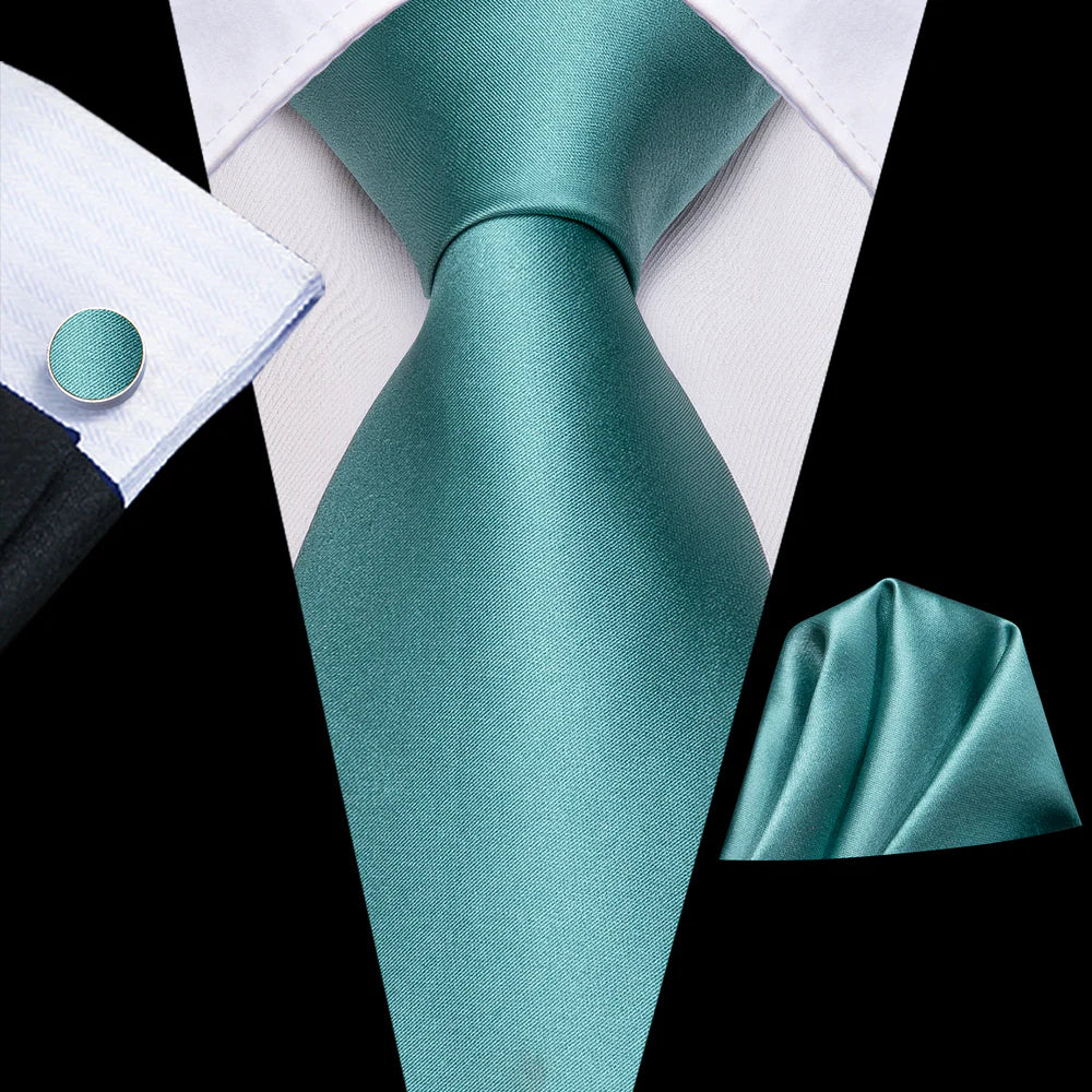 Teal Green Solid Silk Necktie Pocket Square Cufflinks Set – Modern Man ...